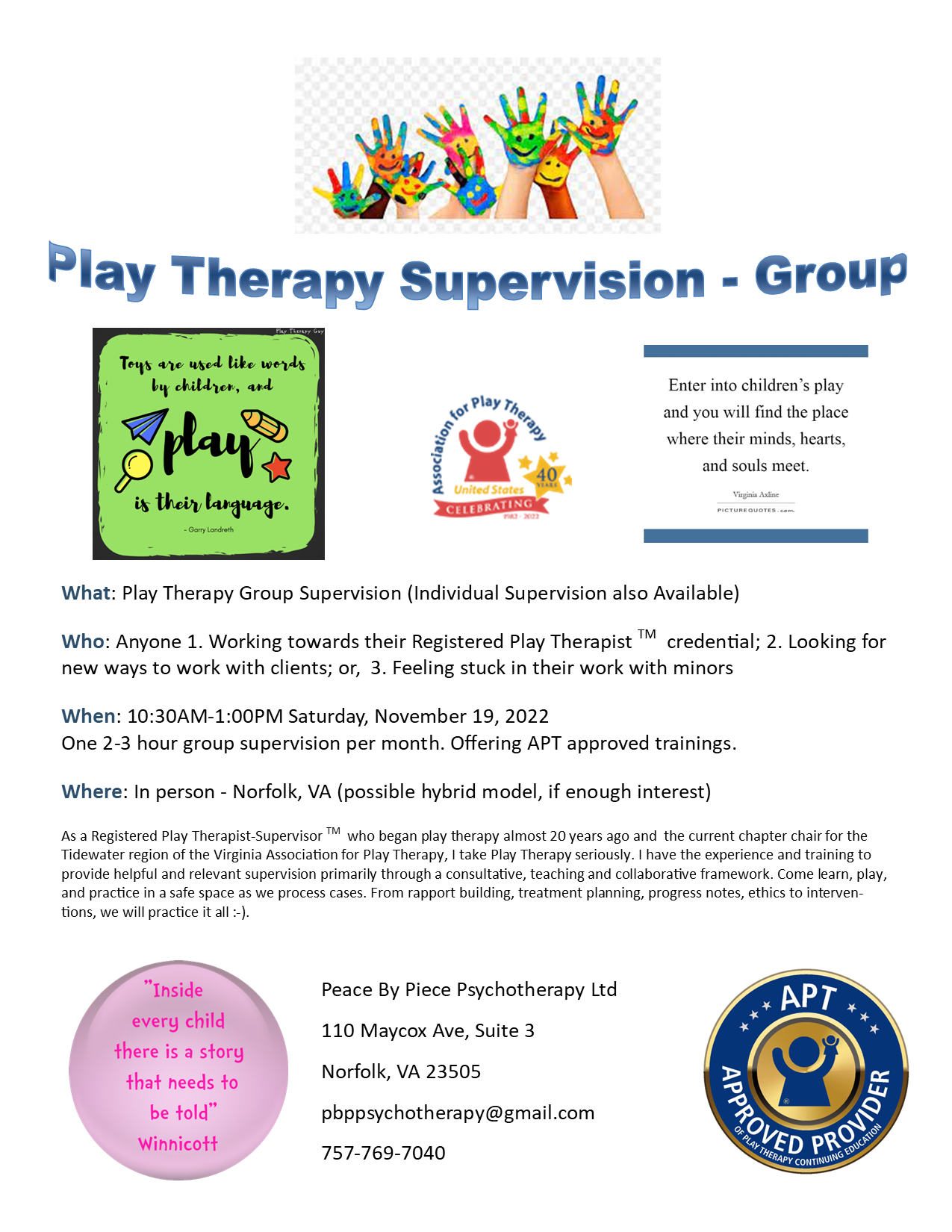 Supervision Opportunities – Peace by Piece Psychotherapy, Ltd.